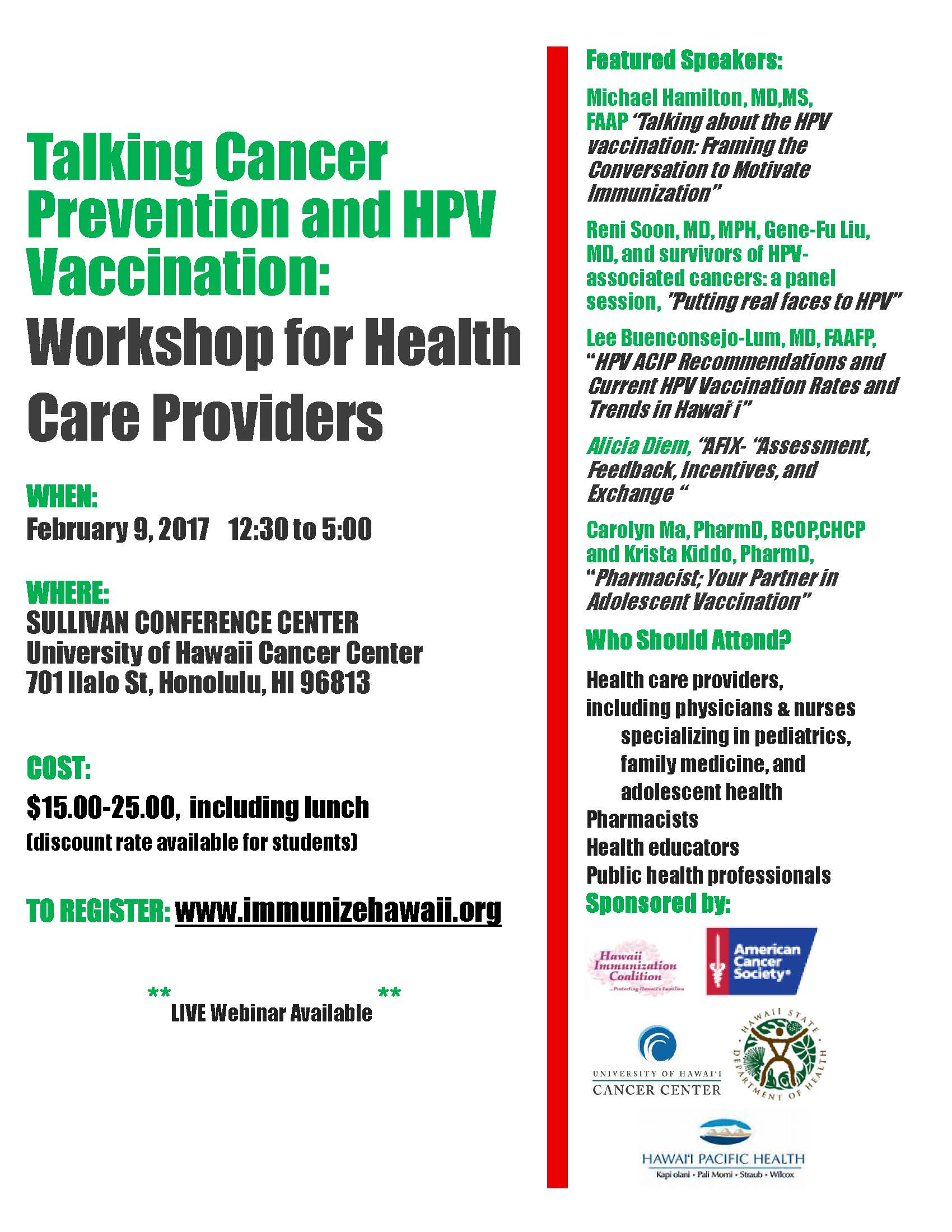 Register Now: HPV Workshop | Hawaii Immunization Coalition